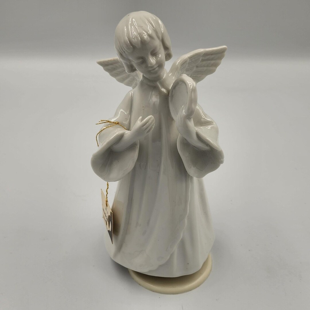 Schmid Porcelain Girl Angel Tambourine Music Box Silent Night Original ...