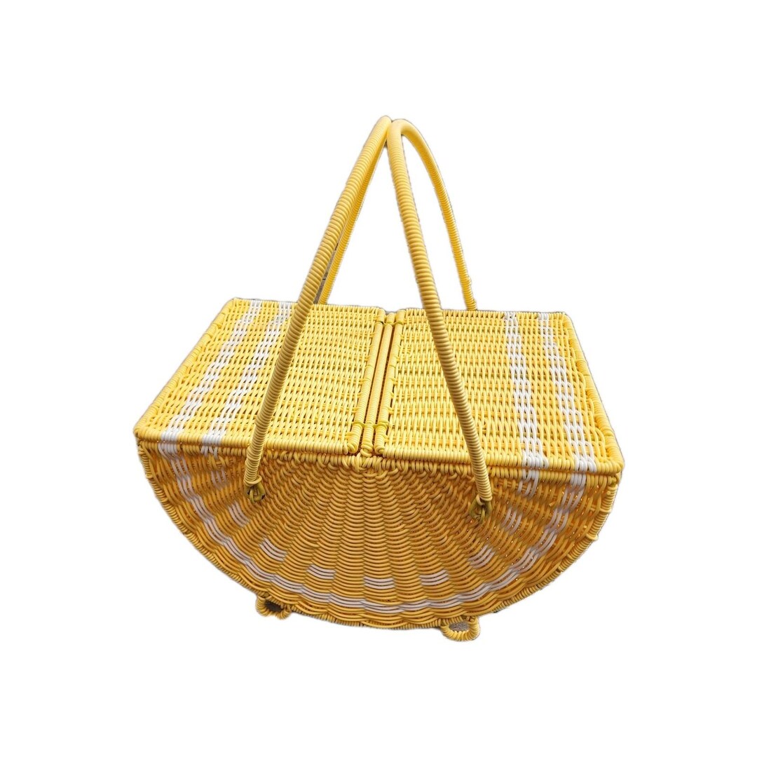 Vintage Yellow White Mid Century Plastic Wire Picnic Basket Purse 1960 ...