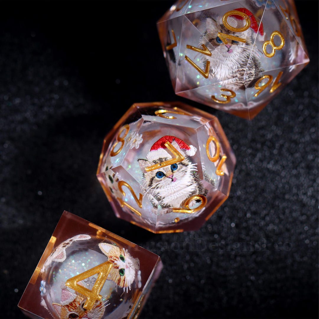 Cute Cat Dice With Santa Hat – Christmas RPG Dice Set - Etsy