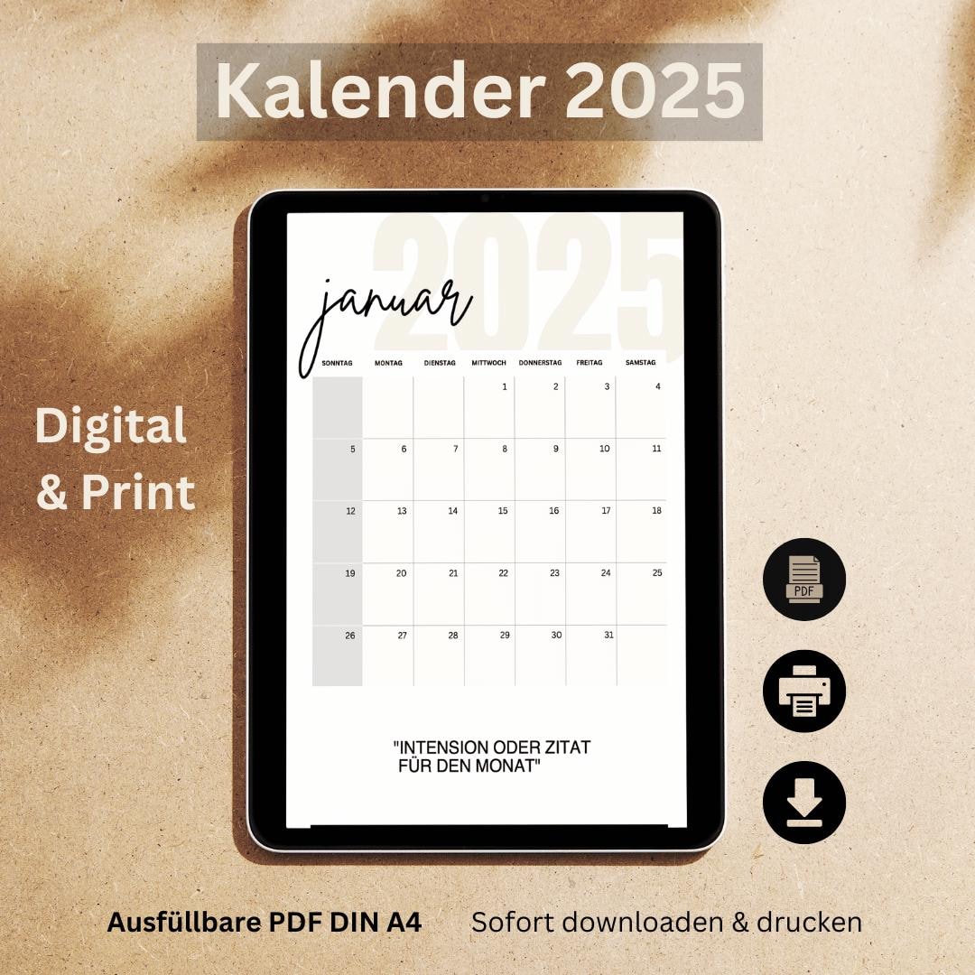 Digital Calendar 2025 Editable & Printable DIN A4 PDF With Fillable ...