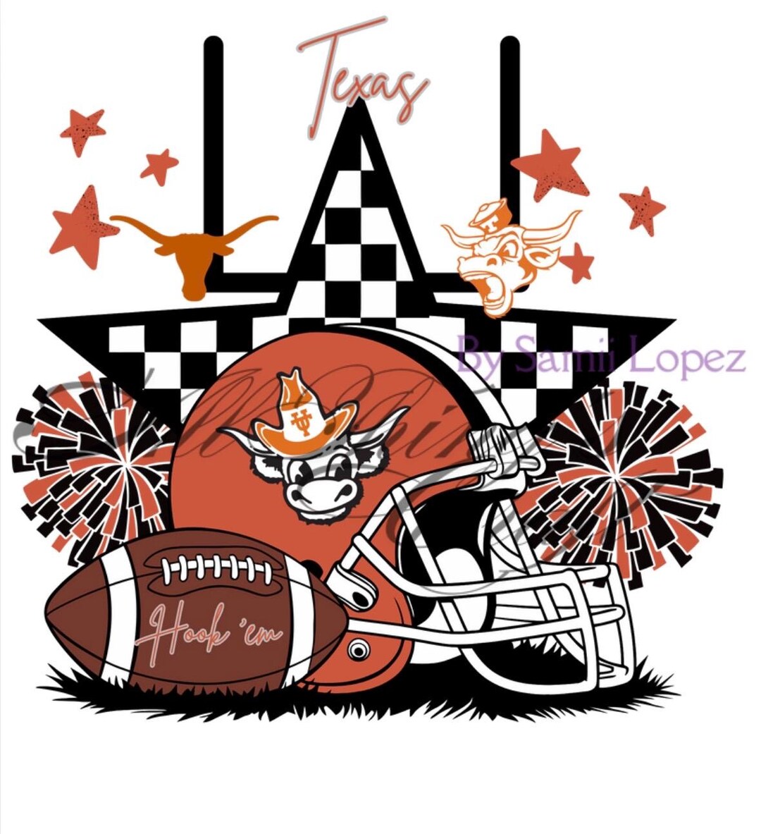 Checkered Texas Longhorn’s Star Hook ‘em PNG File - Etsy