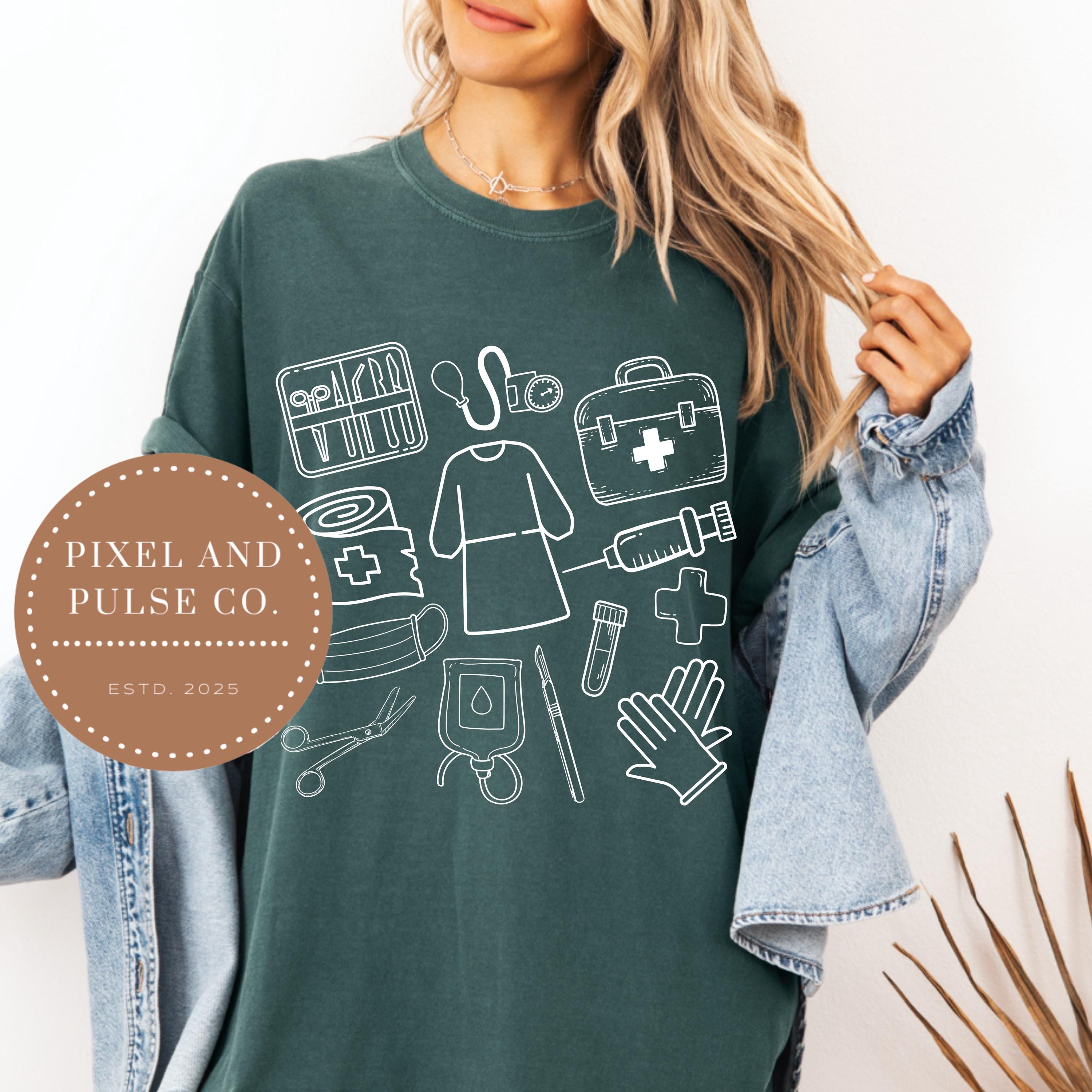 Scrub Tech Doodle PNG: Vintage Nurse Clipart for Sublimation (digital ...