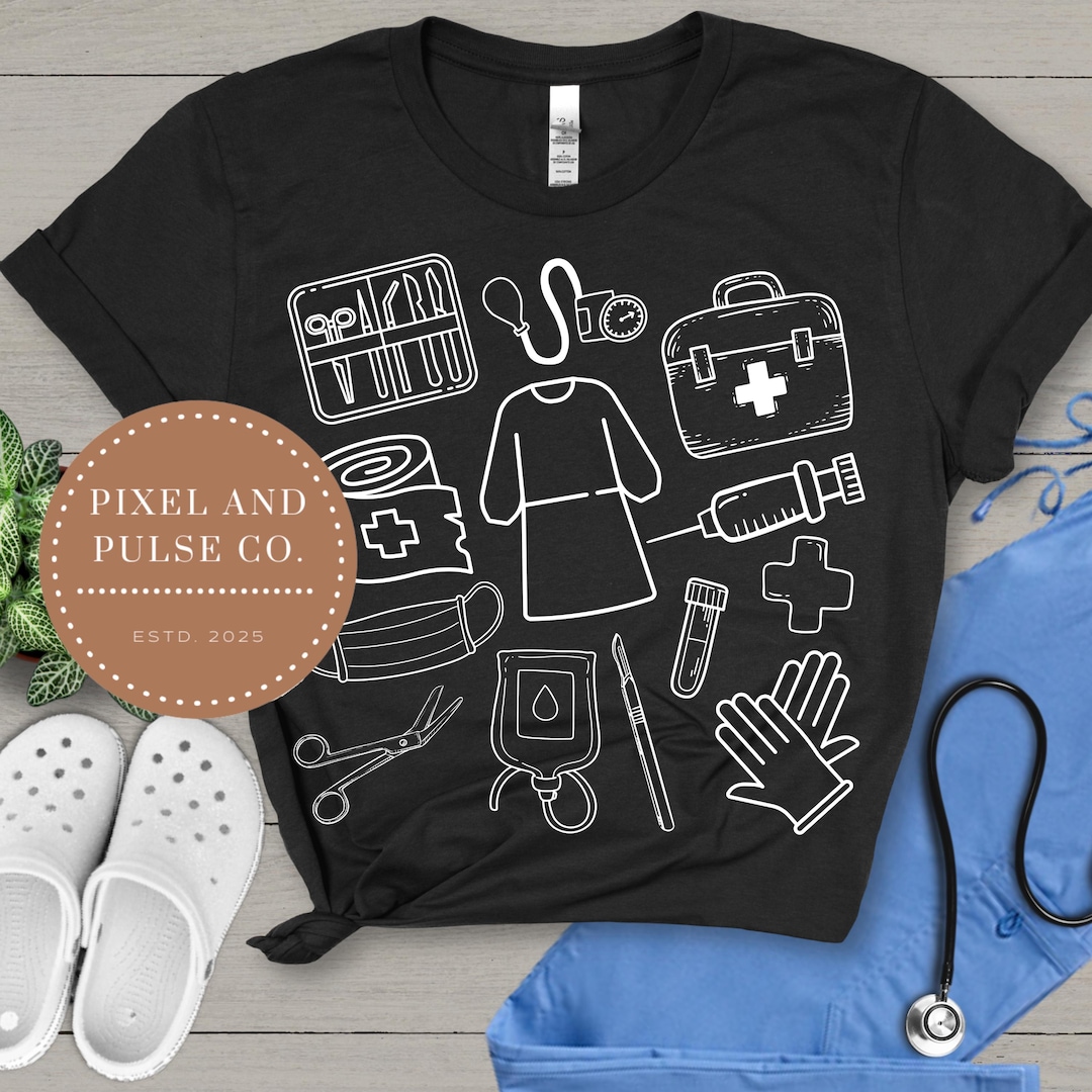 Scrub Tech Doodle PNG: Vintage Nurse Clipart for Sublimation (digital ...