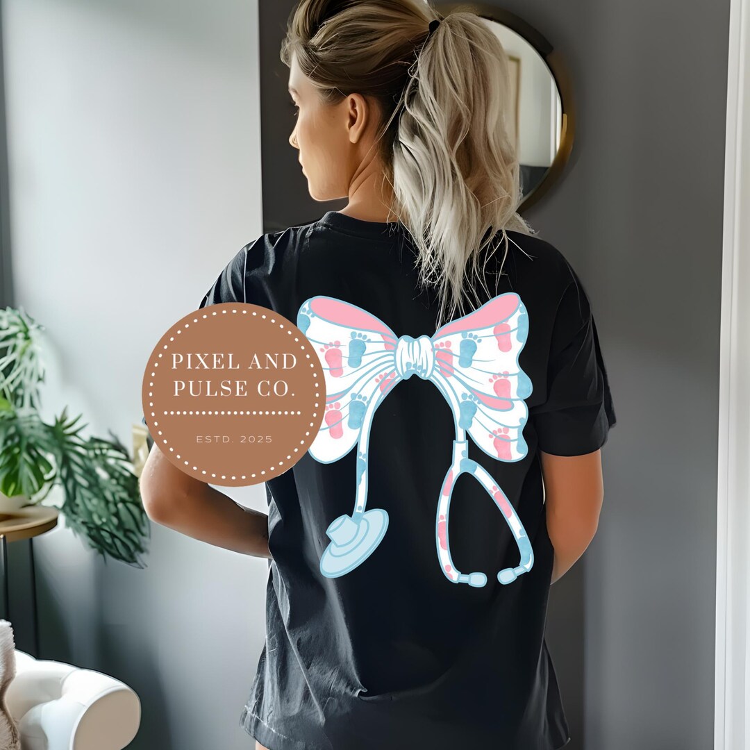 Labor and Delivery Bow PNG: Footprints Stethoscope Design (digital ...