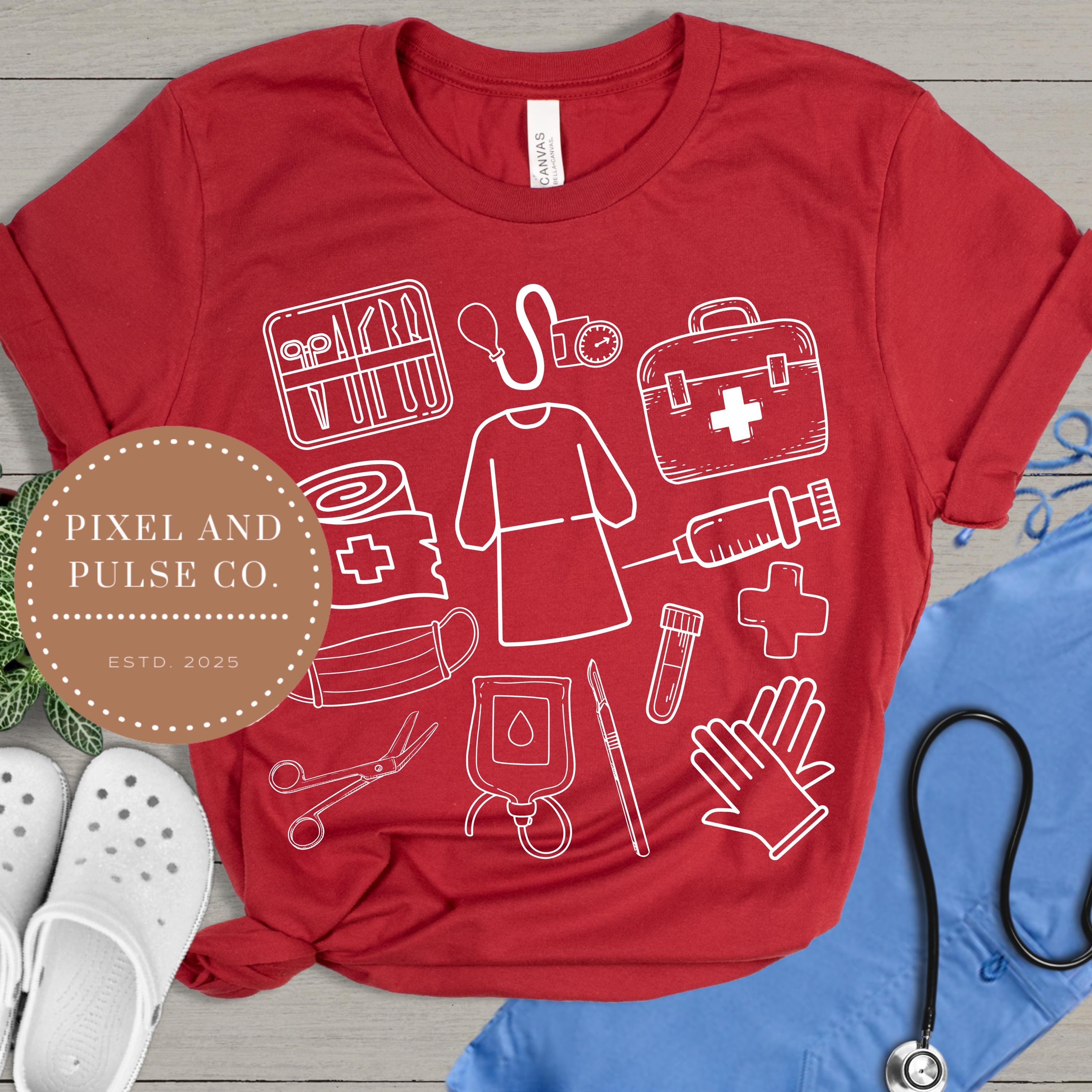 Scrub Tech Doodle PNG: Vintage Nurse Clipart for Sublimation (digital ...