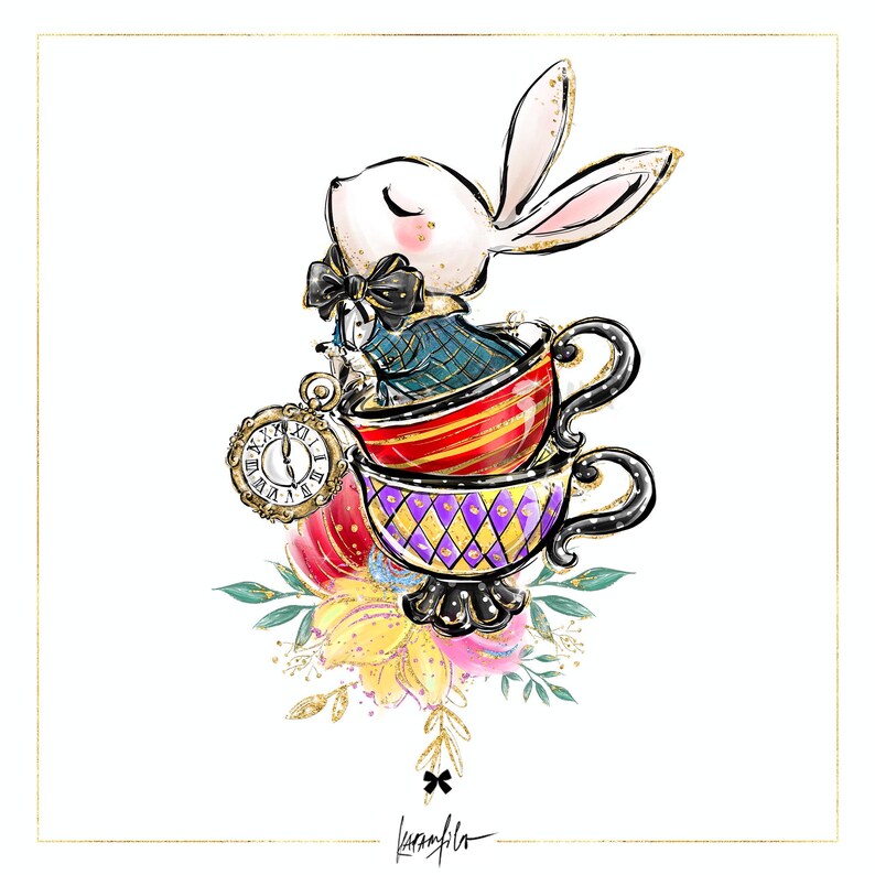 White Rabbit Tea Party Clipart Karamfilas Alice in Wonderland Vintage ...