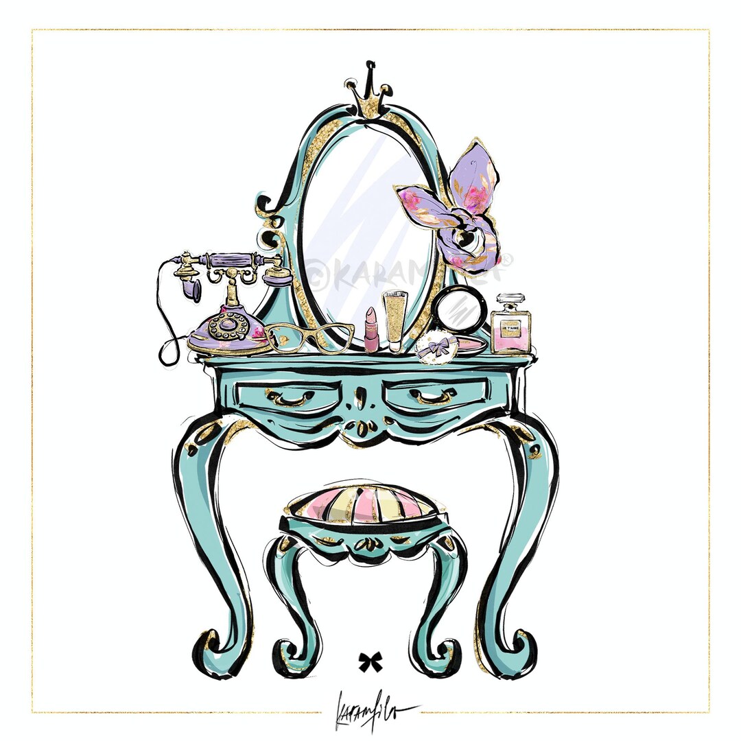 Vintage Vanity Clipart PNG Karamfilas Hand-drawn Watercolor Makeup Desk ...