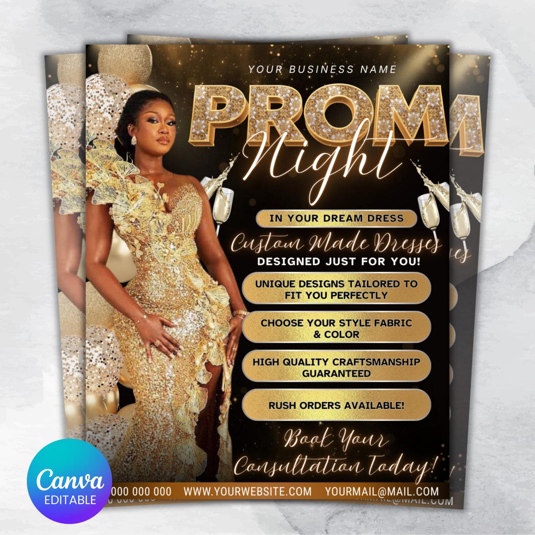 Elegant Prom Dress Flyer Template, Dress Flyer for Prom Send Off ...