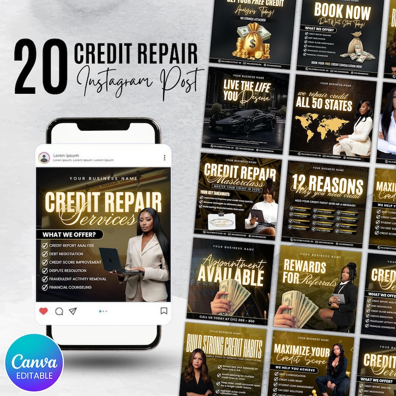 Credit Repair Instagram Post,credit Repair Social Media Template,credit ...