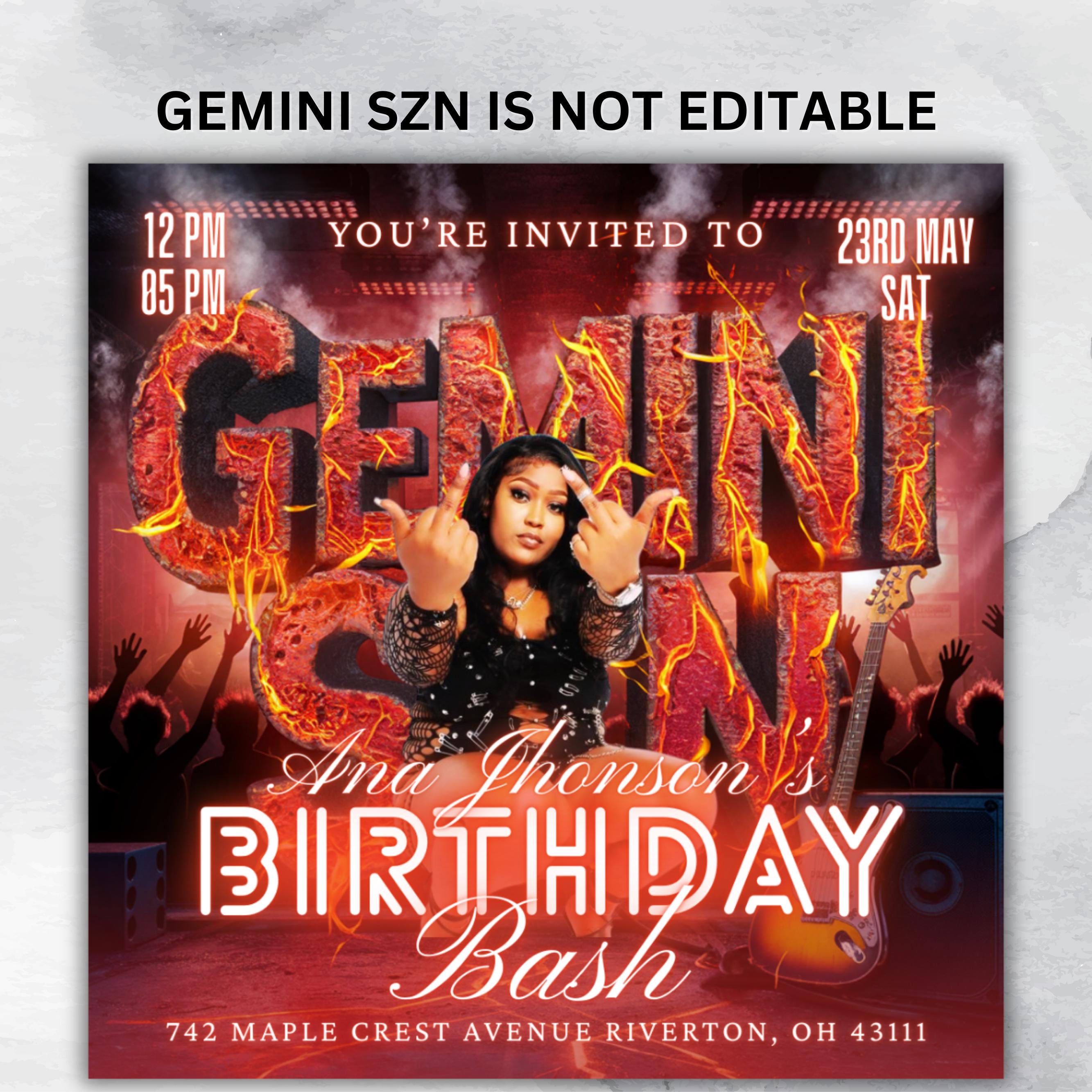Gemini Season Party Flyer, Birthday Szn Flyer, Gemini Invitation Flyer ...