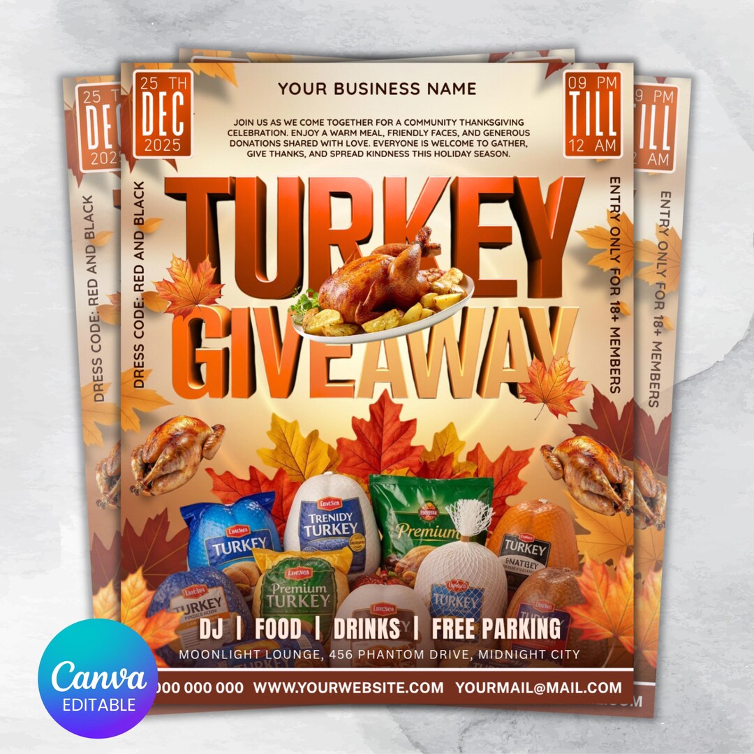 Turkey Giveaway Flyer, Church Turkey Giveaway Flyer, Thanksgiving ...