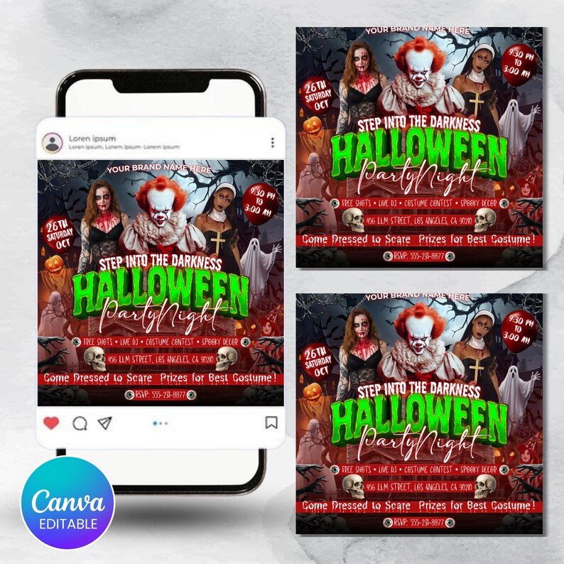 Editable Horror Halloween Flyer Template, Scary Costume Party for ...