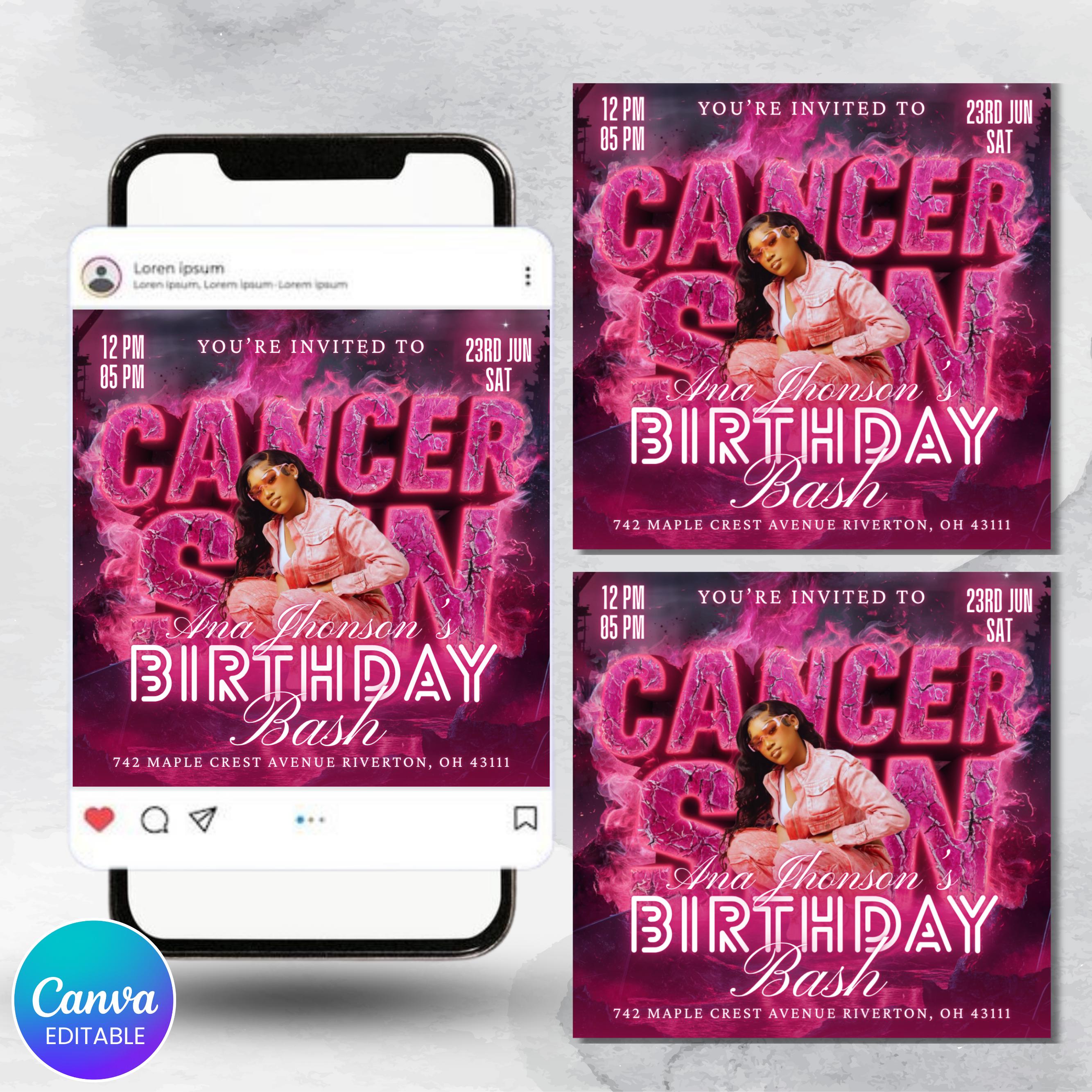 Cancer Season Party Flyer, Birthday Szn Flyer, Cancer Invitation Flyer ...