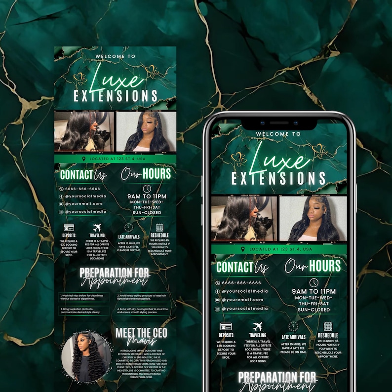 Green Marble Acuity Scheduling Template for Hair Stylists, Lash Techs ...