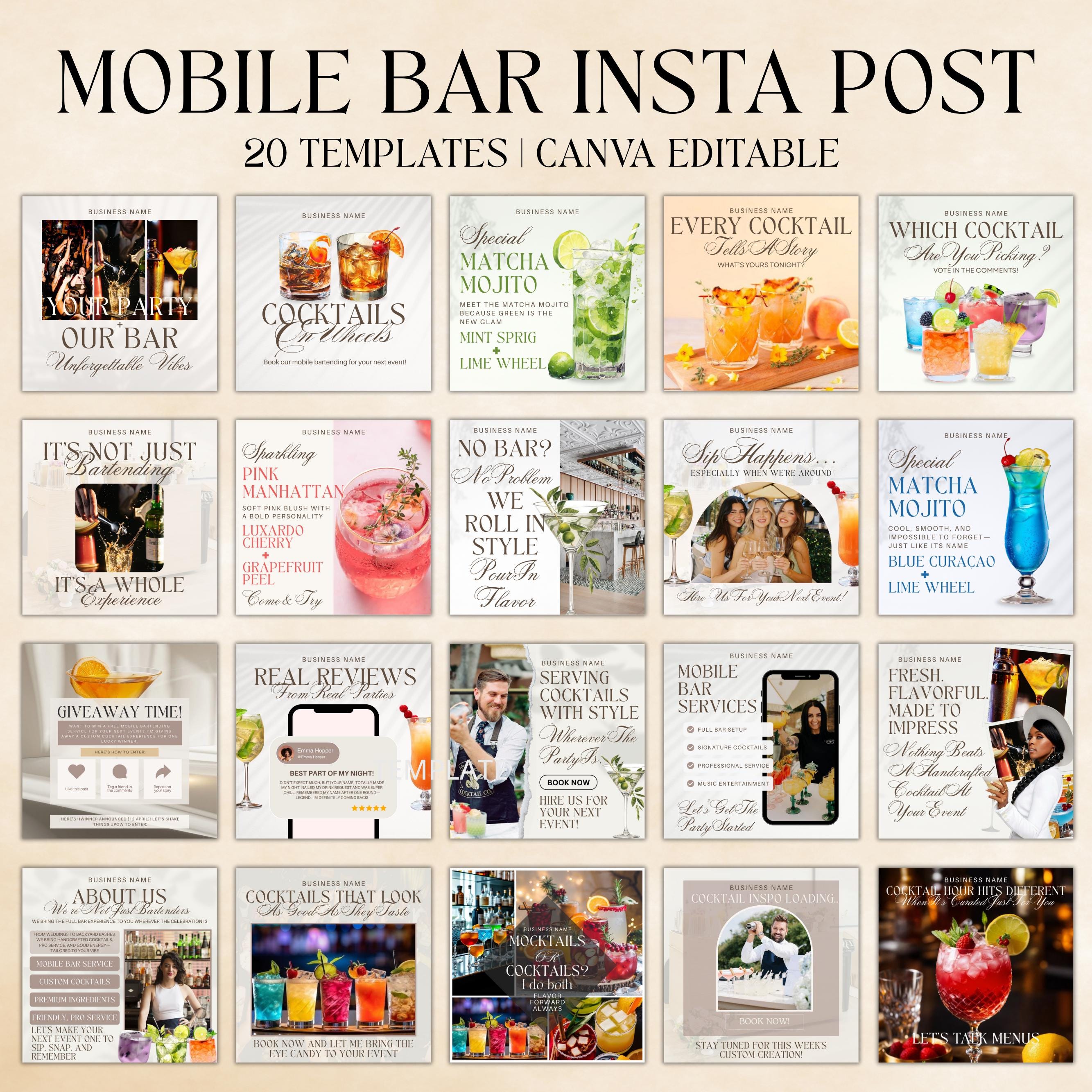 Mobile Bar Instagram Templates, Bartender Social Media Posts, Wedding ...