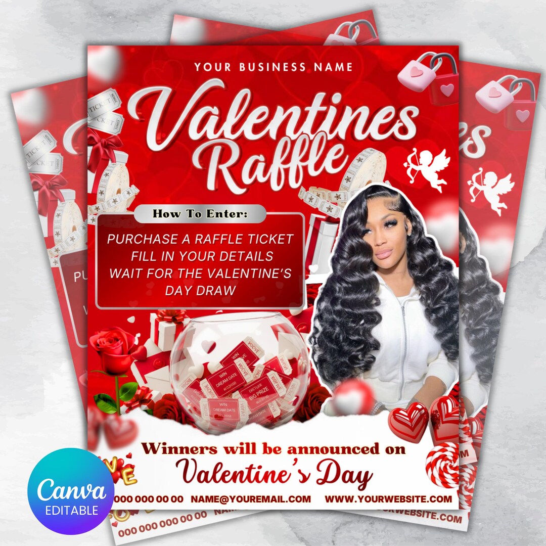 Raffle Flyer for Valentines Day, DIY Flyer Template Design, February ...