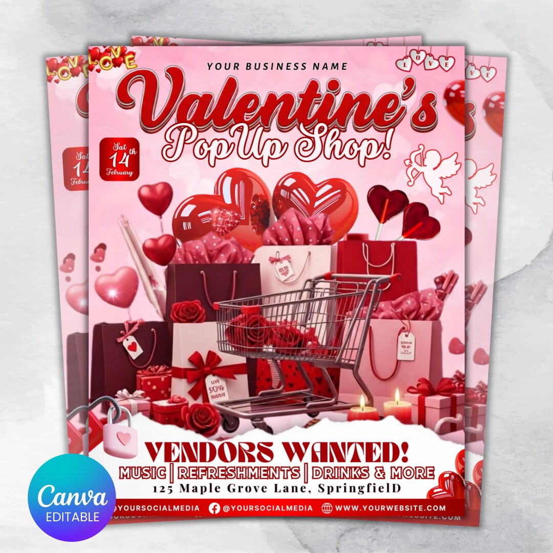 Valentine Pop up Shop Flyer, Valentine Event Flyer Template, Pop up ...