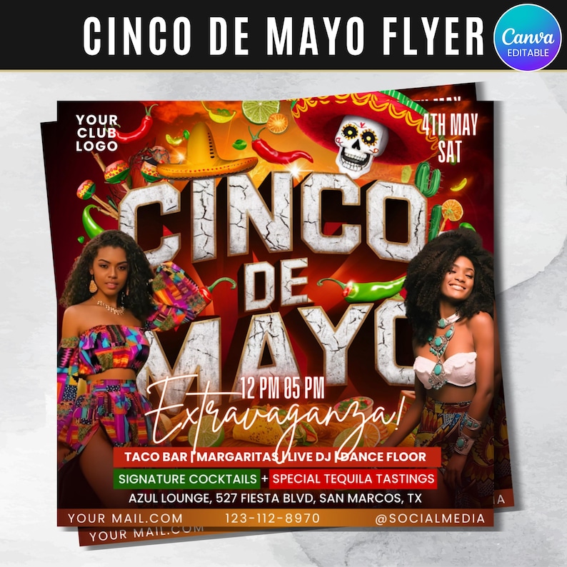 Cinco De Mayo Flyer, Club Flyer Template for Canva, Diy Event Flyer ...