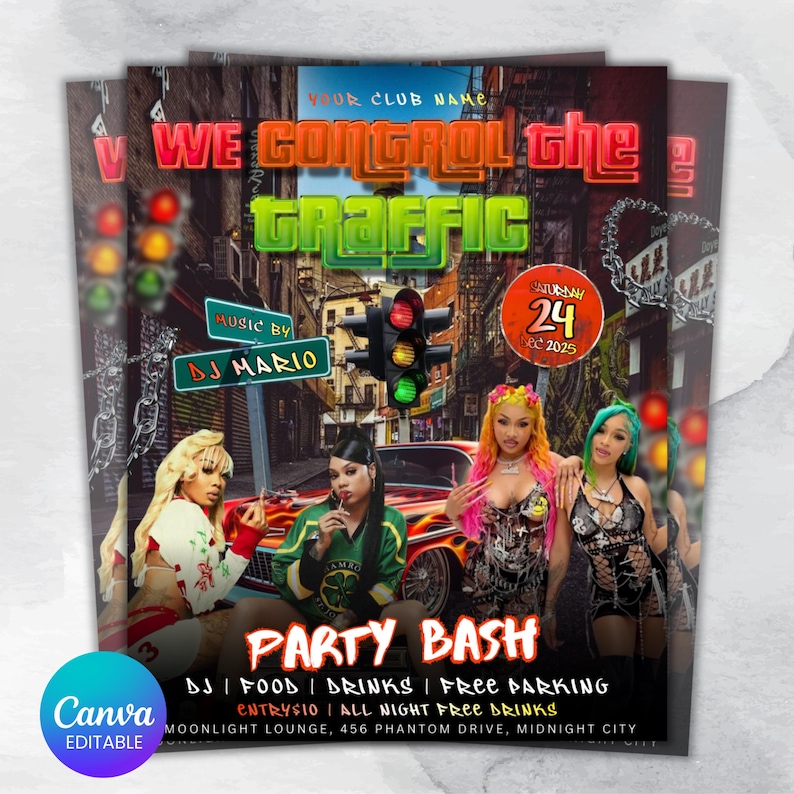 Trendy Traffic Party Flyer Template for Adult DJ Nightclub Events - Hot ...