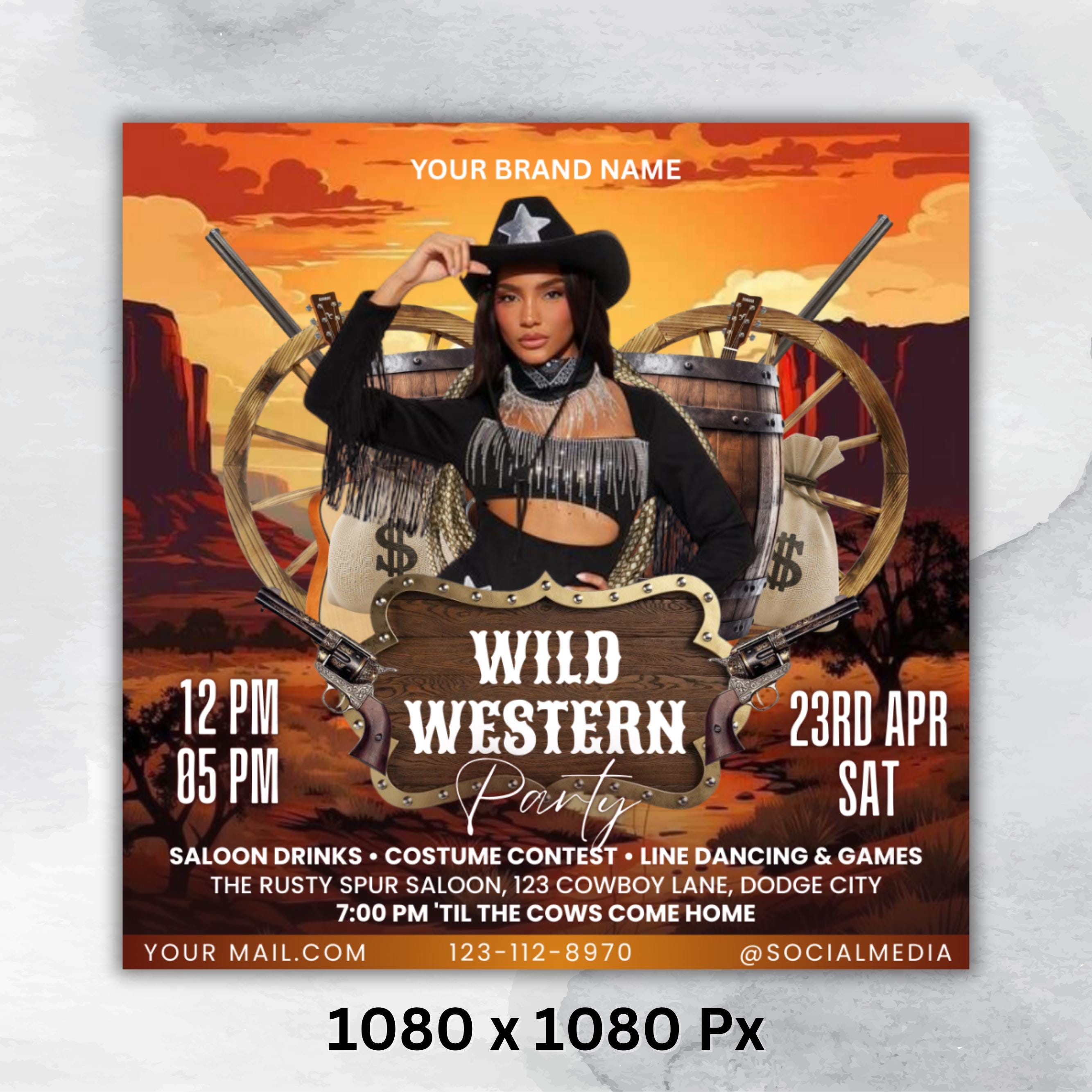 Western Party Flyer, Night Club Flyer, Summer Pool Party Flyer, Cowgirl ...