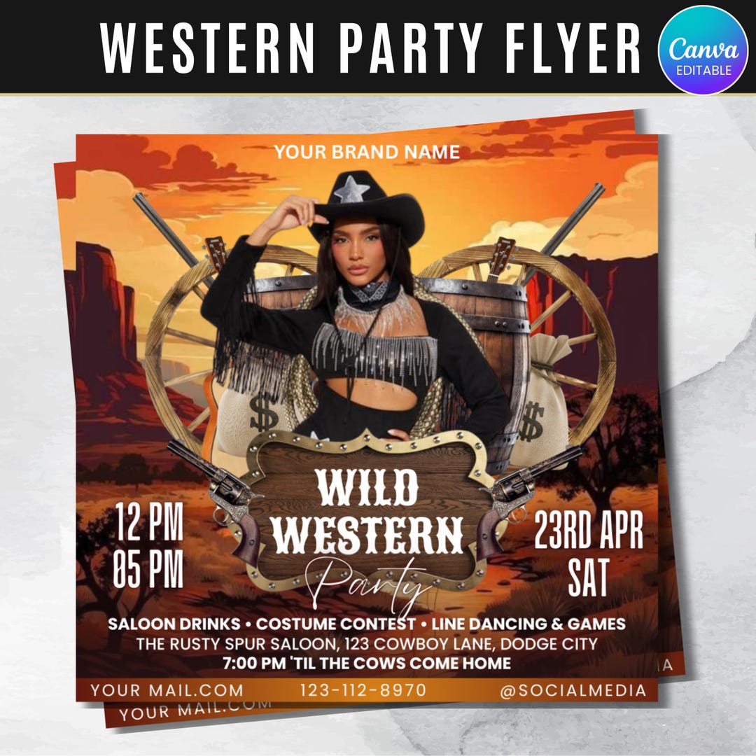 Western Party Flyer, Night Club Flyer, Summer Pool Party Flyer, Cowgirl ...
