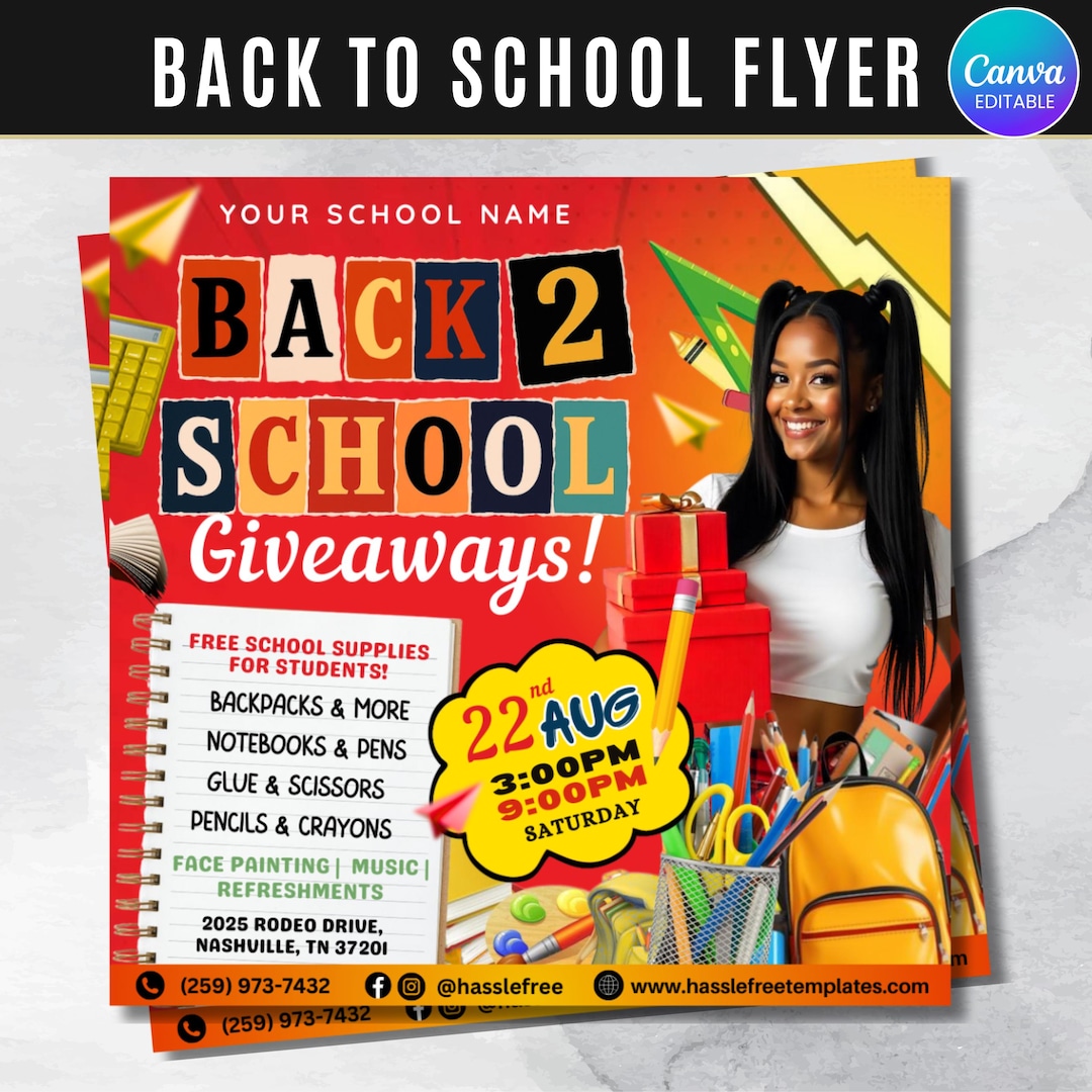 Back to School Flyer Giveaway Flyer, Back to School Supplies Flyer, DIY ...