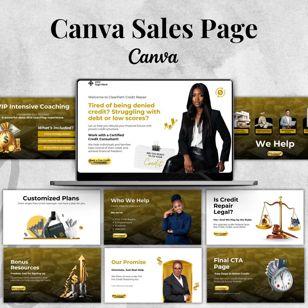 Credit Repair Canva Sales Page Template. Credit Repair Marketing ...