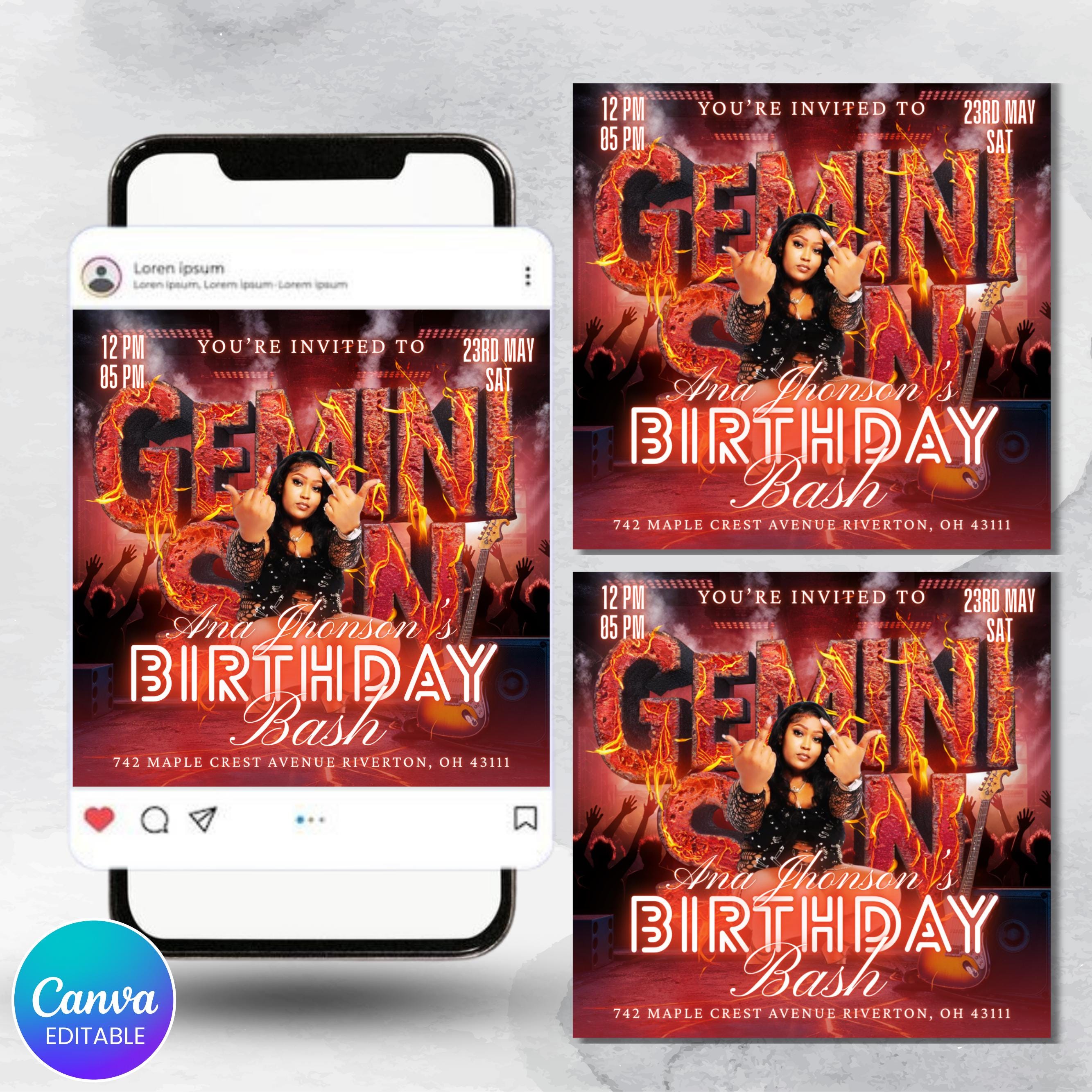 Gemini Season Party Flyer, Birthday Szn Flyer, Gemini Invitation Flyer ...
