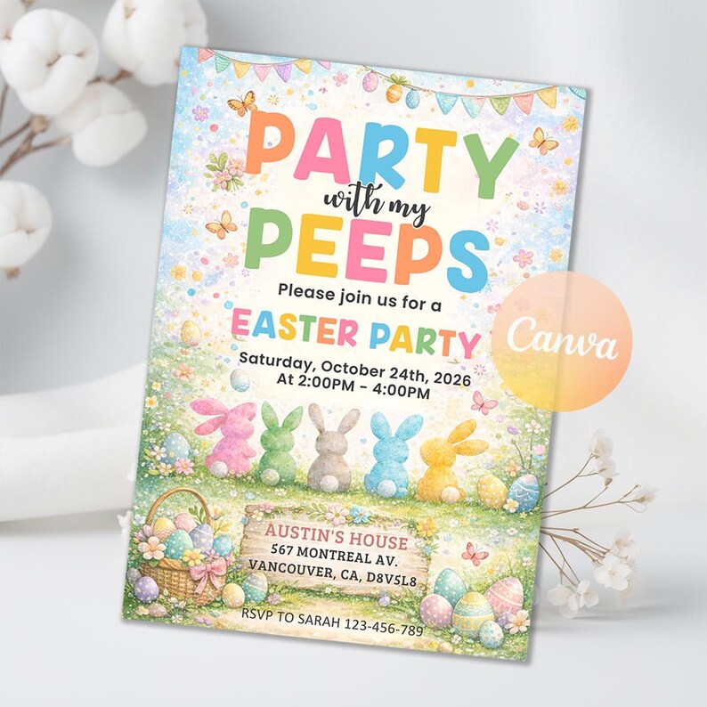 Party With My Peeps Easter Party Invitation, Happy Rabbit Easter Egg ...