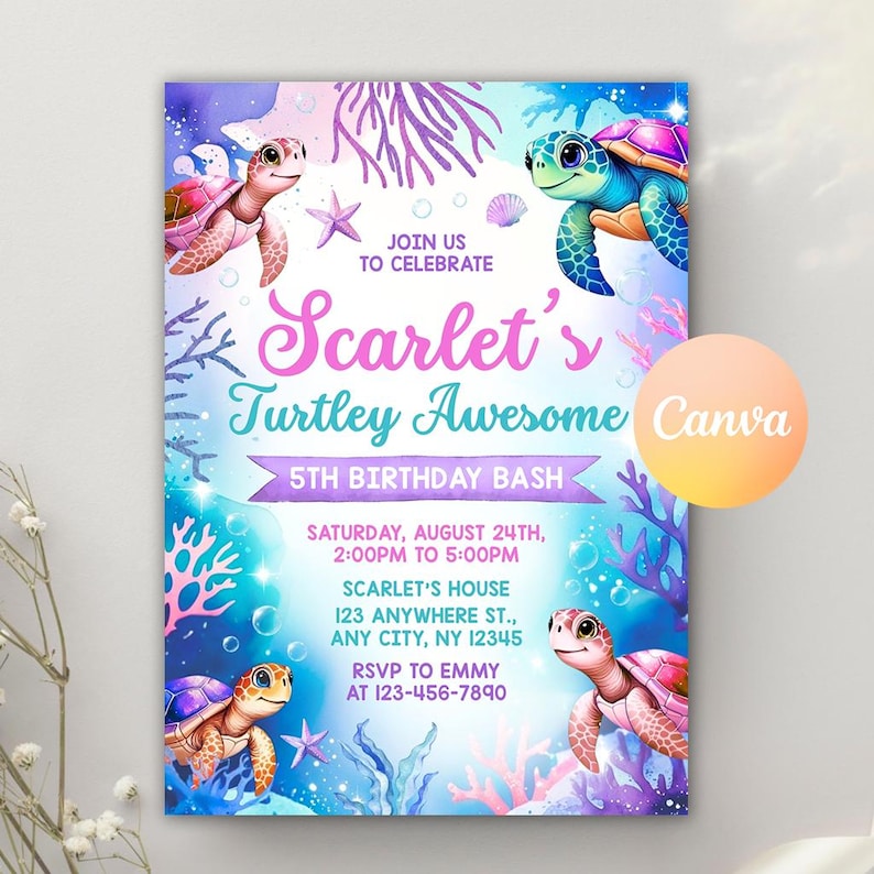 Sea Turtle Birthday Invitation Template, Under the Sea Birthday ...