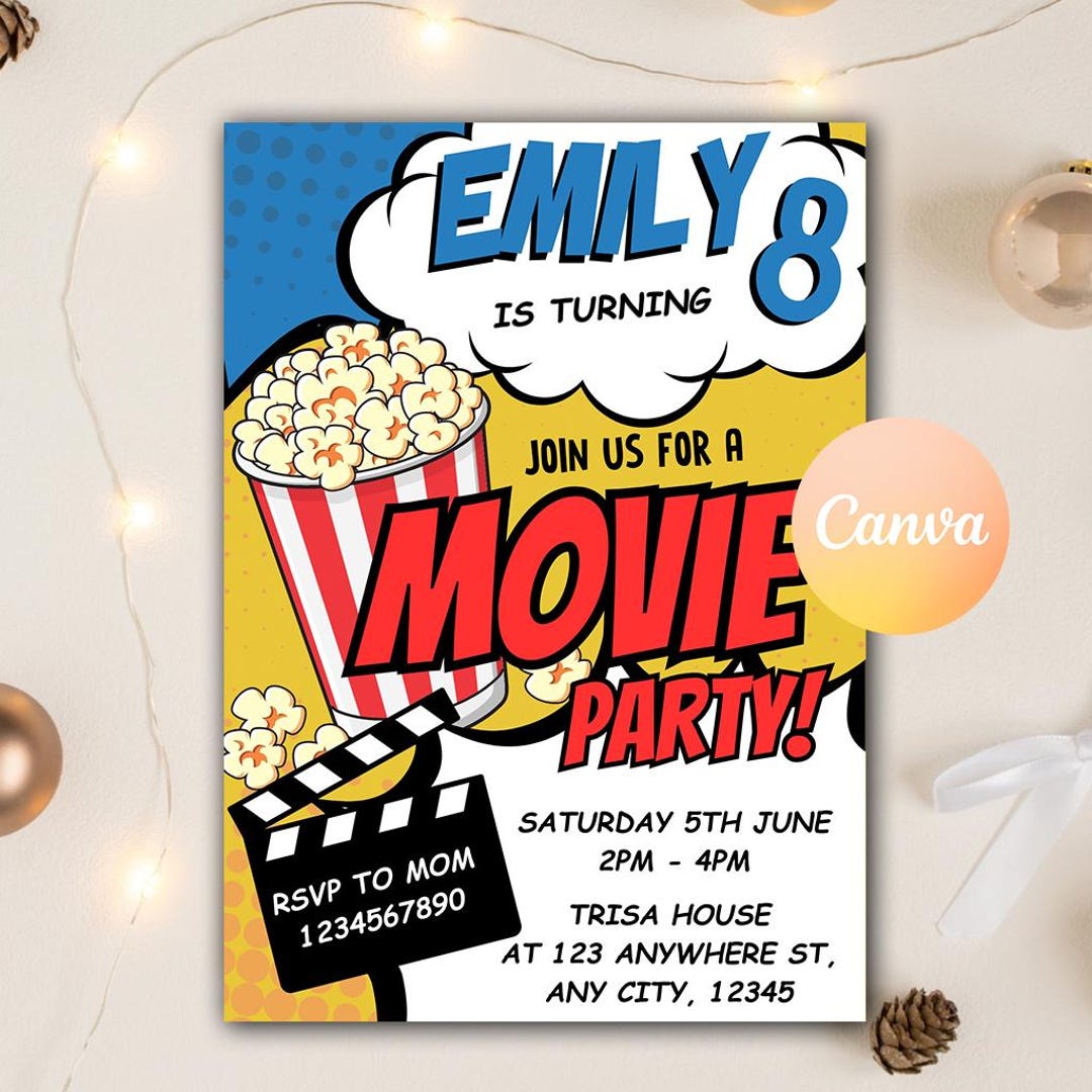 Movie Night Birthday Invitation, Movie Party Invitation, Cinema ...