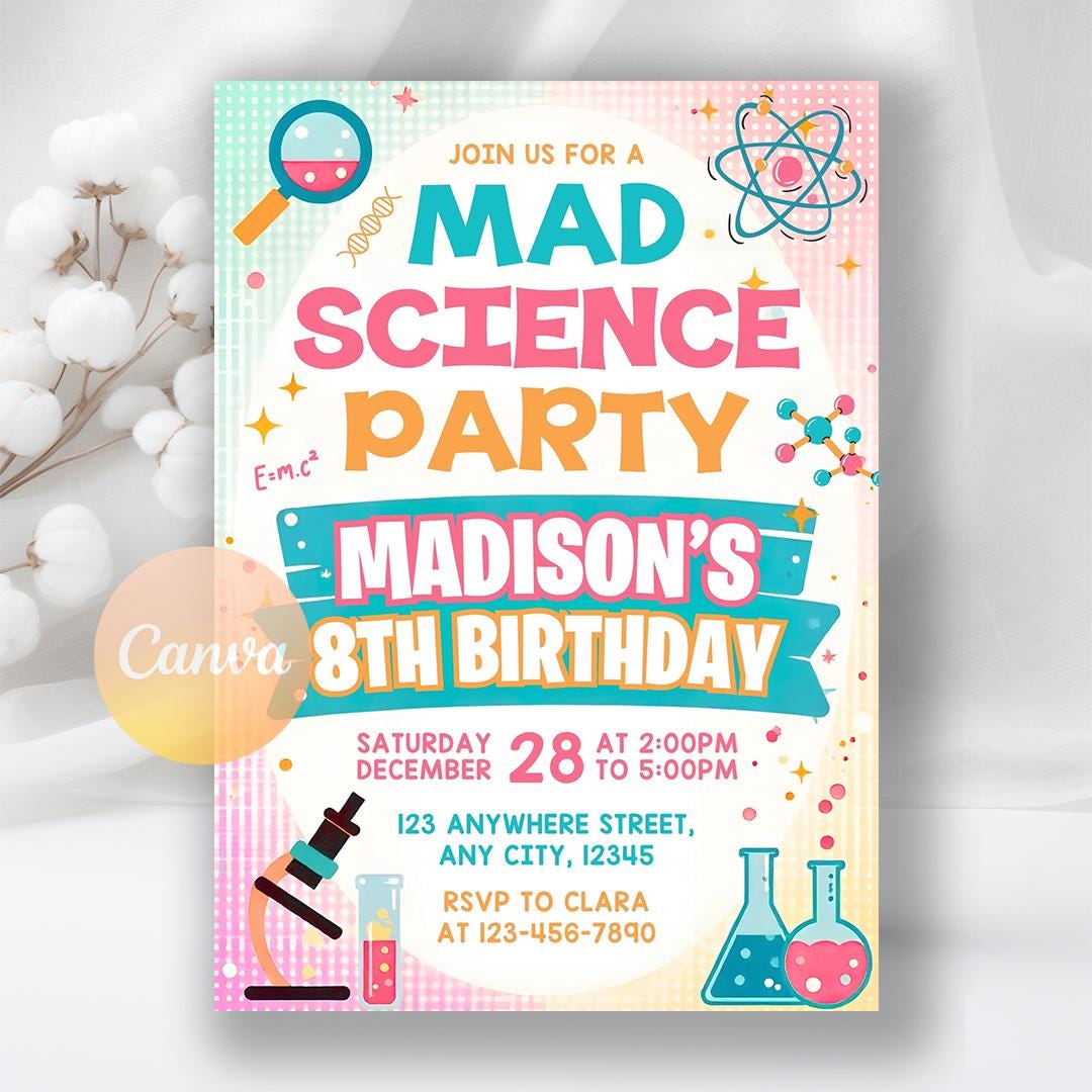 Mad Science Birthday Invitation, Science Experiment Invitation ...