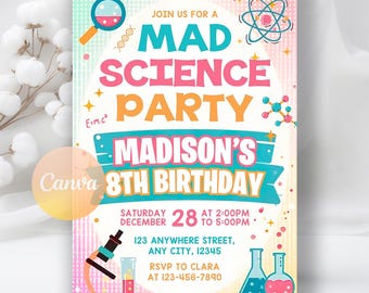 Editable Mad Science Experiment Birthday Invitation, Science Experiment ...