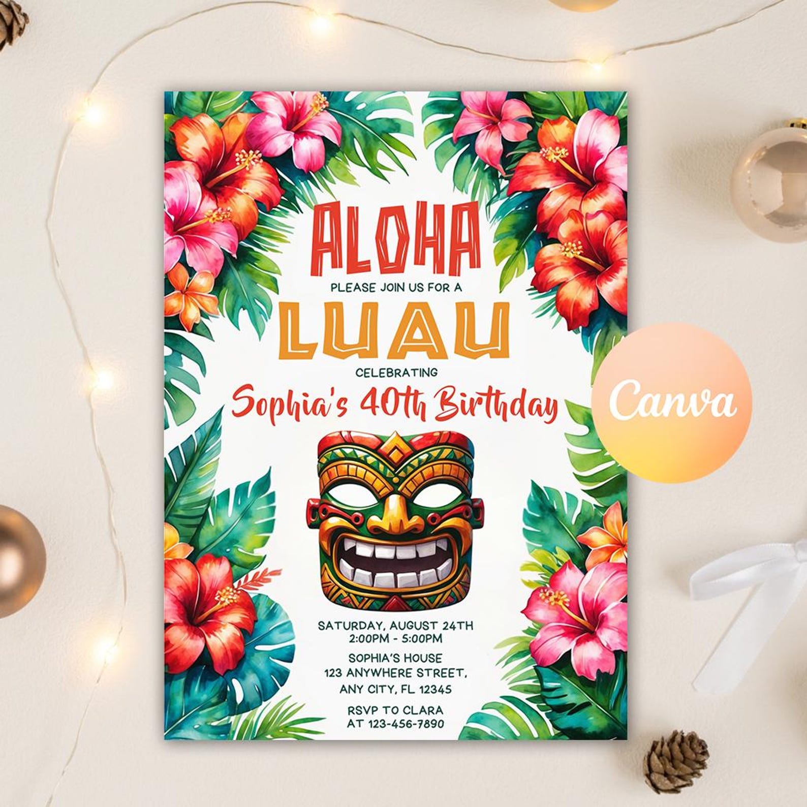 Aloha Tropical Party Invitation, Luau Birthday Invitation, Hawaiian ...