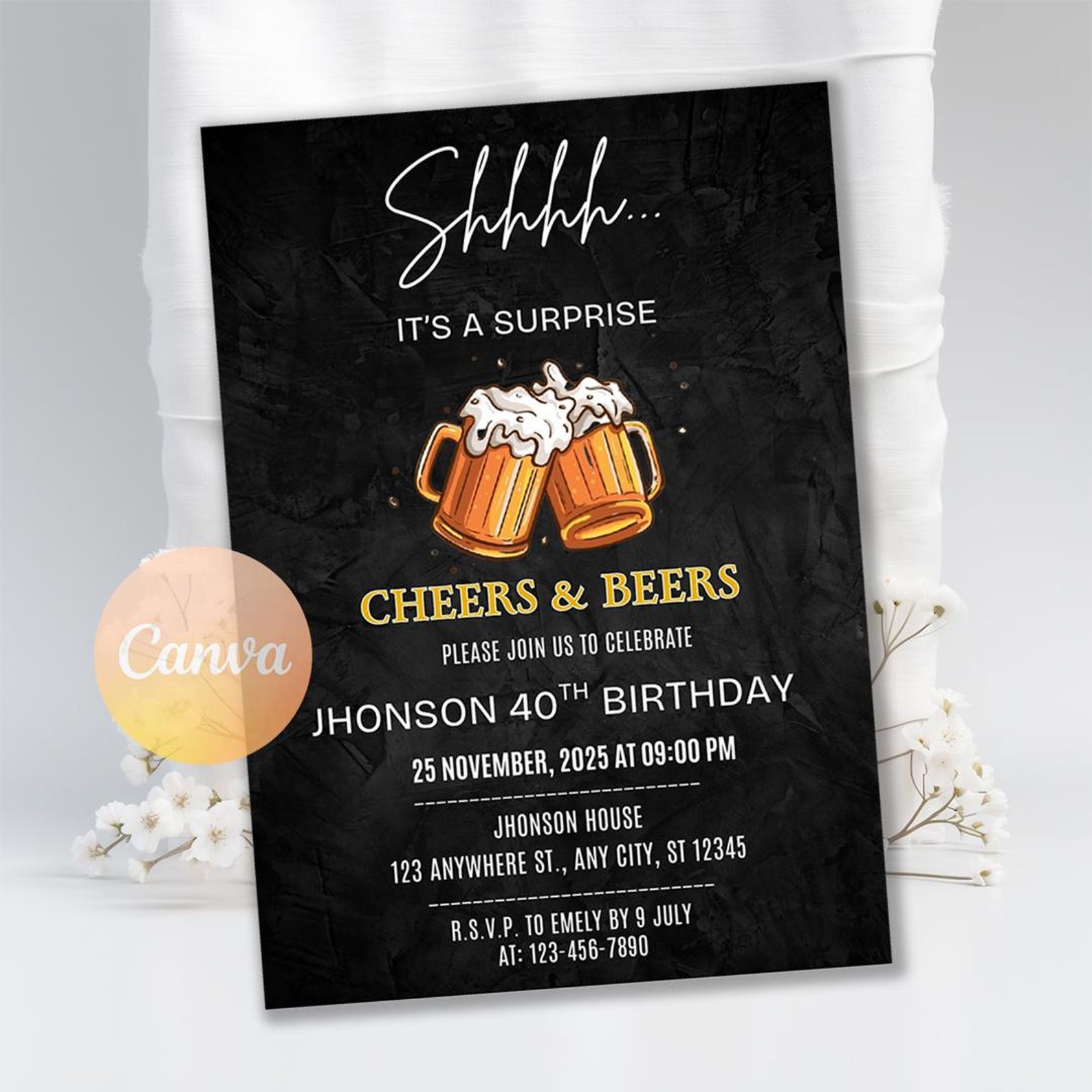 Beer Surprise Birthday Party Invitation, Cheers and Beers Birthday ...