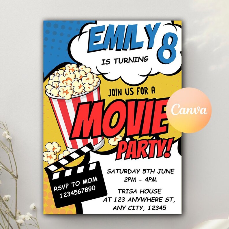 Movie Night Birthday Invitation, Movie Party Invitation, Cinema ...