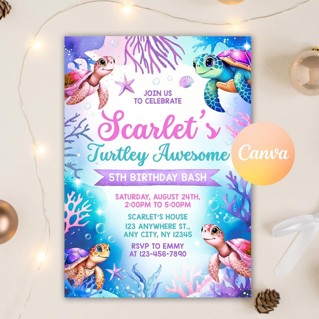 Sea Turtle Birthday Invitation Template, Under the Sea Birthday ...