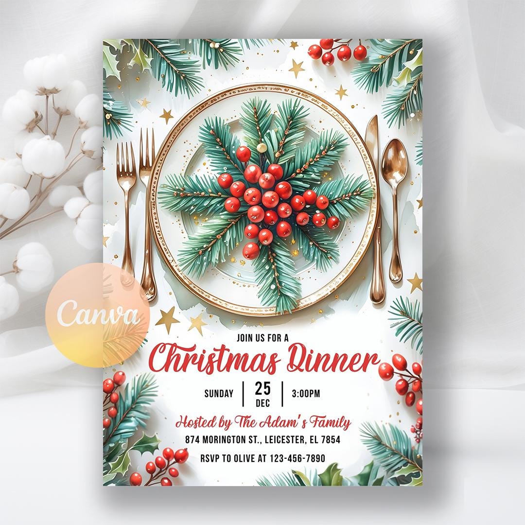 Christmas Dinner Party Invitation, Holiday Party Invitation, Christmas ...