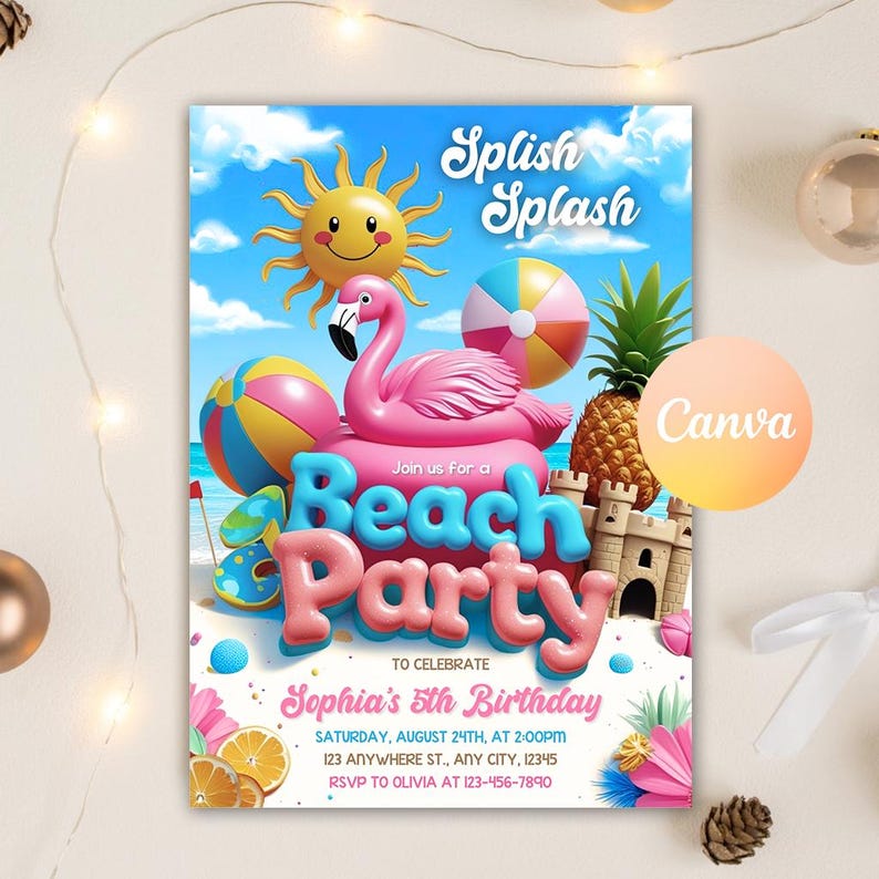 Beach Party Birthday Invitation, Beach Party Invitation, Summer Party ...