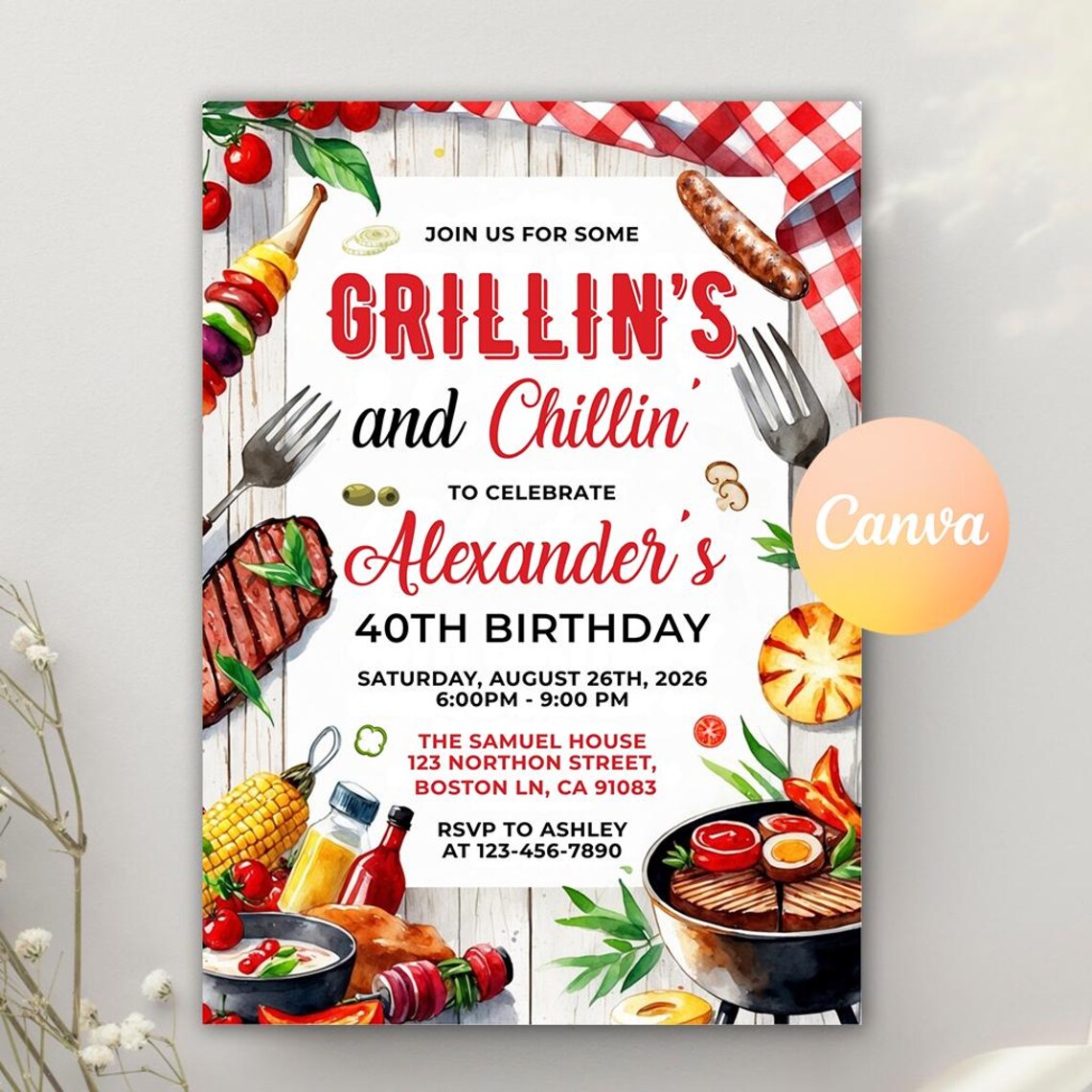 Editable BBQ Birthday Invitation, Barbeque Birthday Invitation, BBQ ...