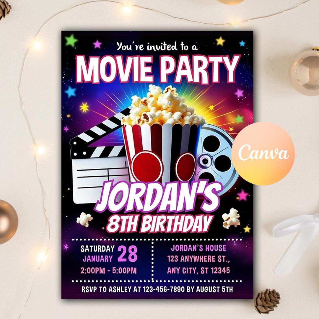 Movie Night Birthday Invitation, Cinema Birthday Invite, Backyard ...