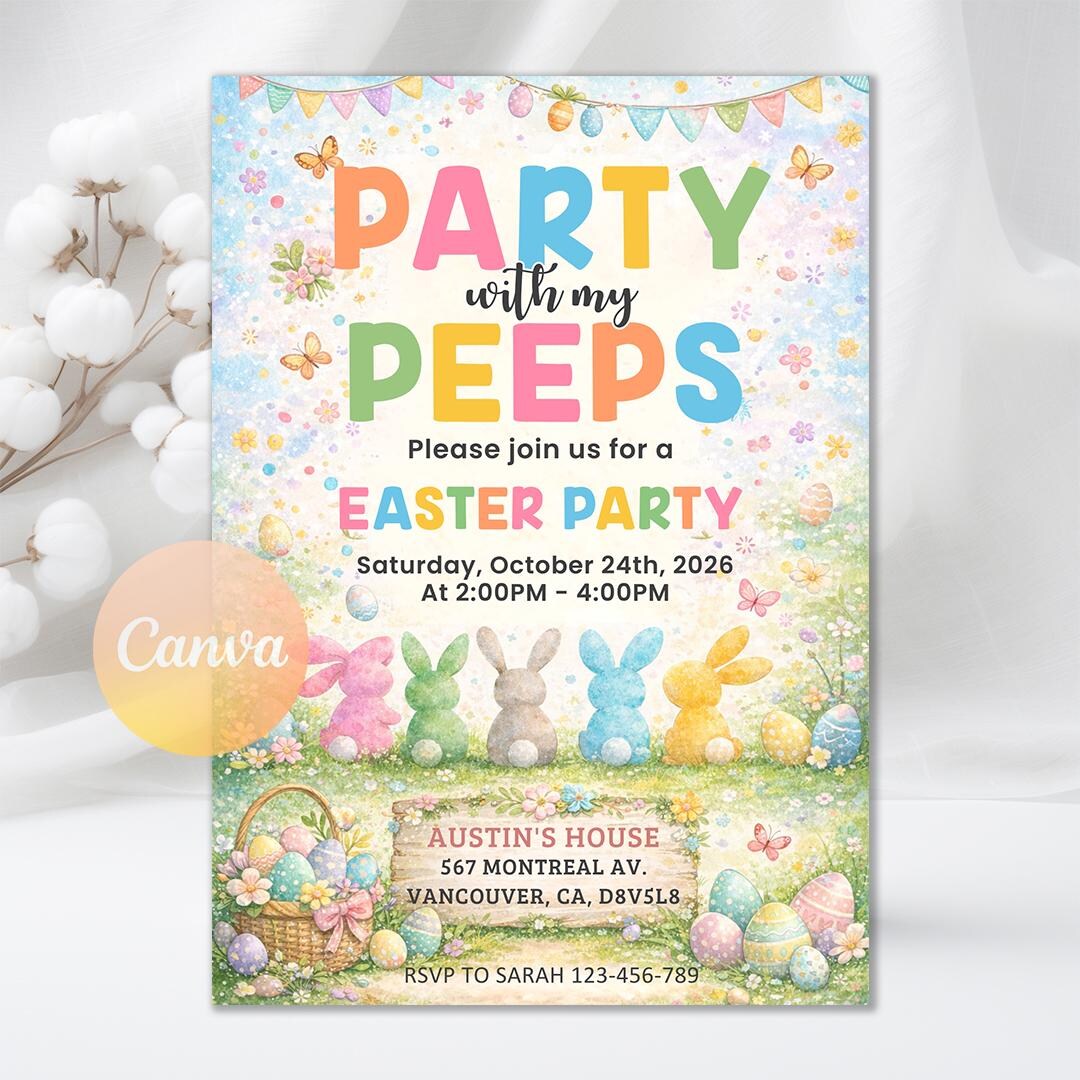 Party With My Peeps Easter Party Invitation, Happy Rabbit Easter Egg ...
