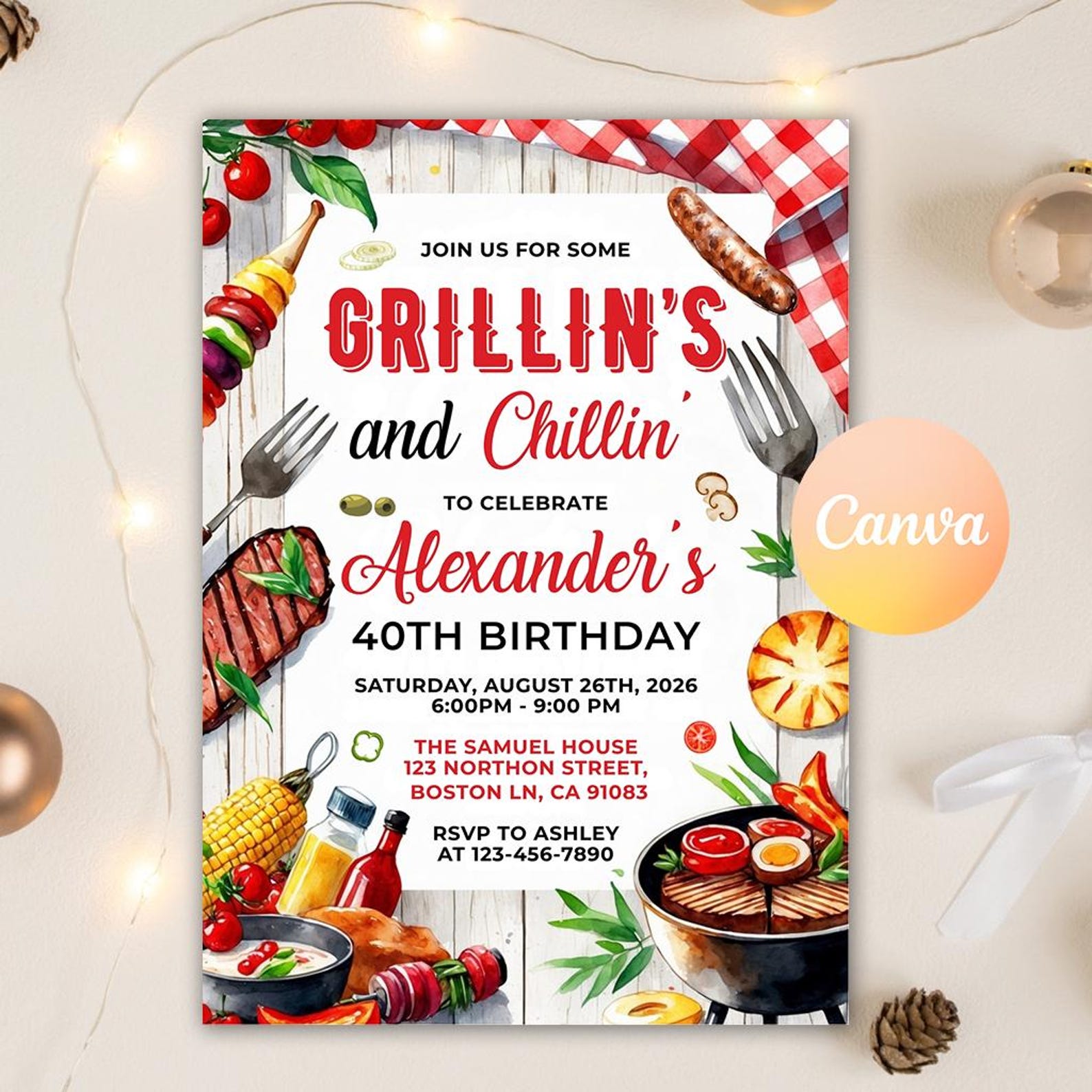 Editable BBQ Birthday Invitation, Barbeque Birthday Invitation, BBQ ...