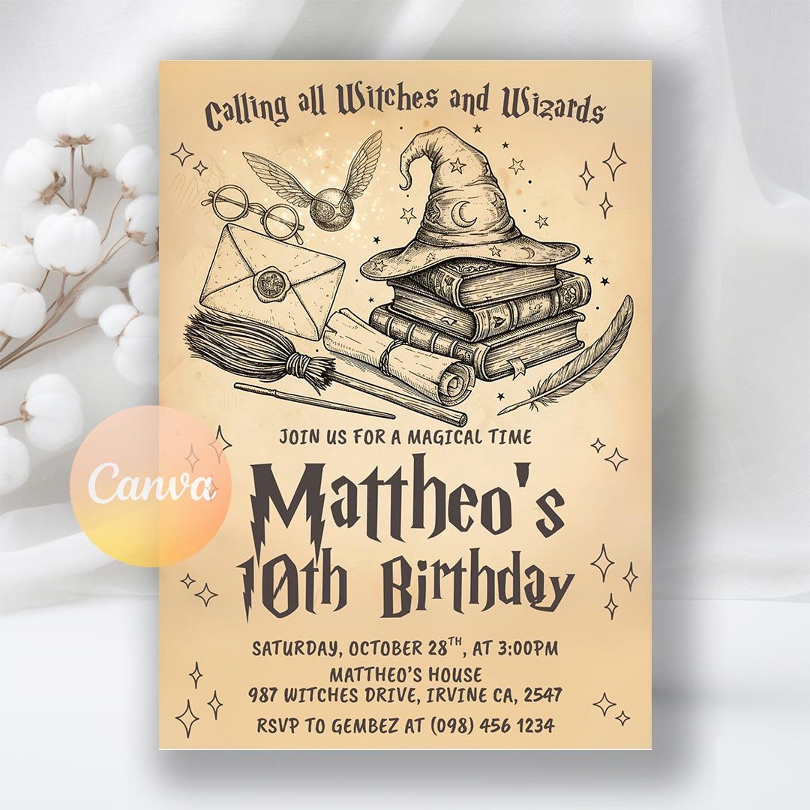 Wizards Witches Birthday Invitation, Magical School Wizardry Birthday ...