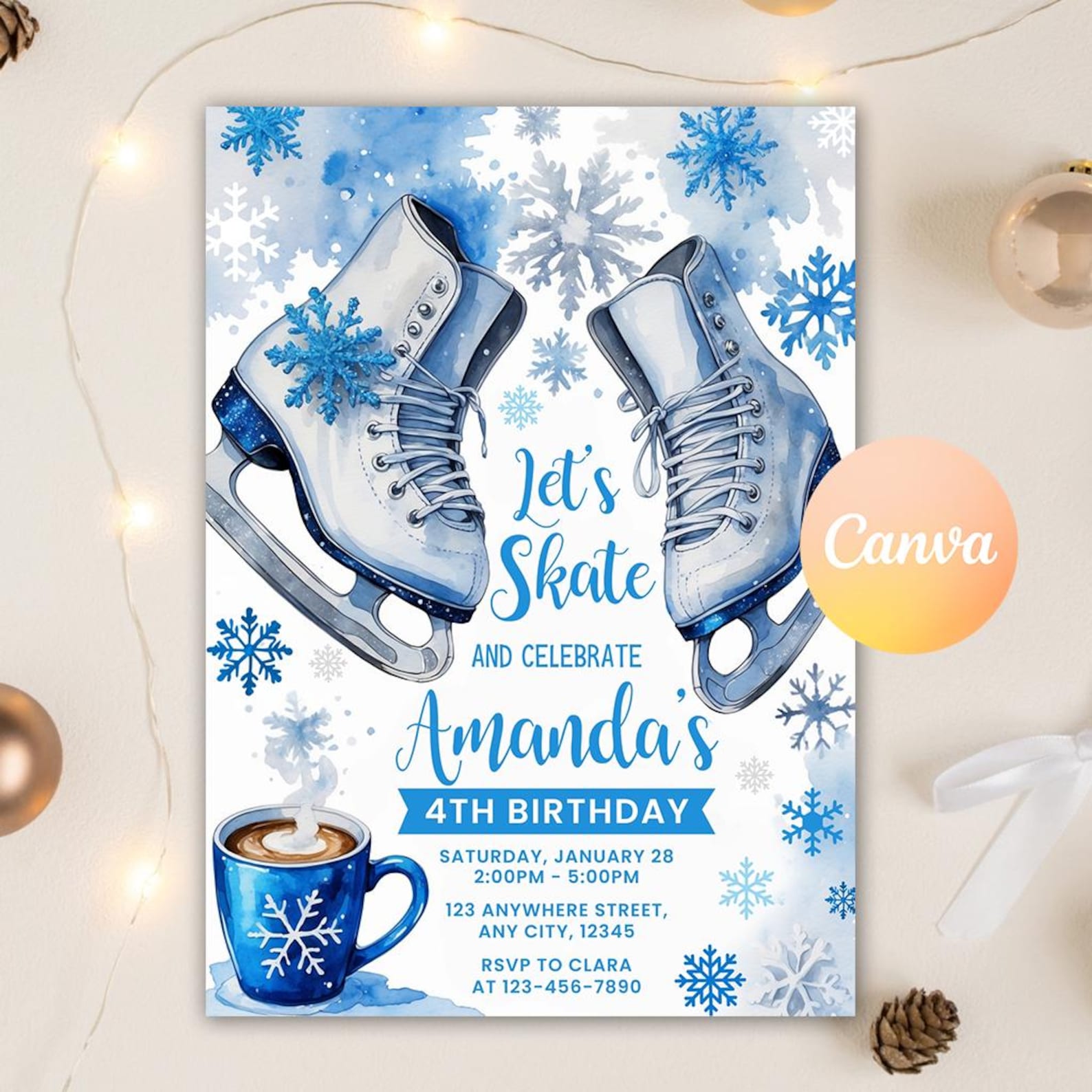 Ice Skating Birthday Party Invitation, Ice Skating Invite, Winter Skate ...
