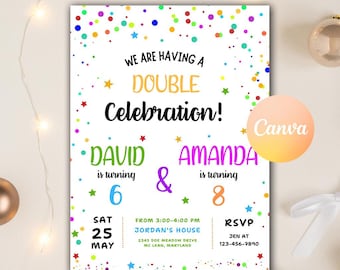 Double Birthday Invitation, Neon Joint Party Birthday Invitation ...
