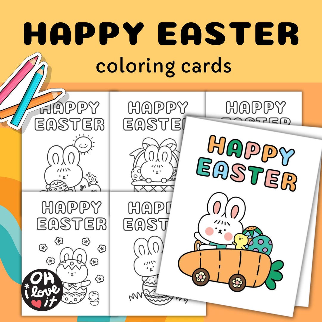 Easter Coloring Cards, Cute Coloring Easter Card, Kawaii Easter ...