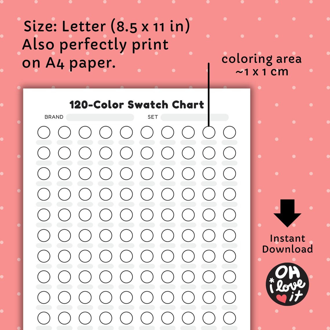 120 Color Swatch Chart, Color Swatch, Circle Color Swatch Sheet, Color ...