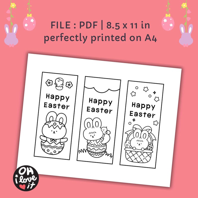 EASTER Coloring Bookmarks for Kids – Cute Kawaii Easter Bunny & Chick ...