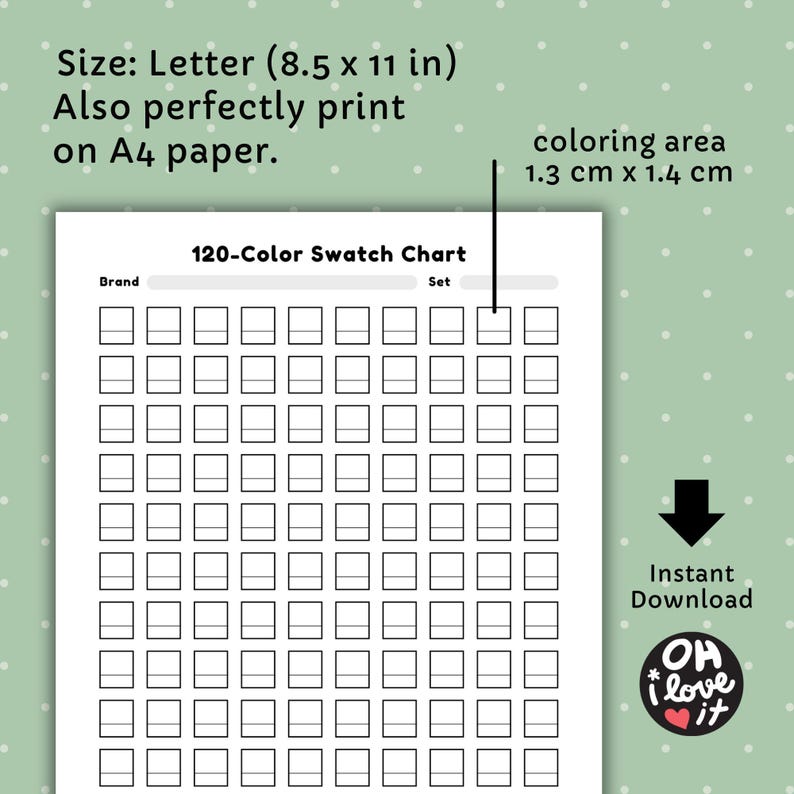 120 Color Swatch Chart, Square Color Swatch Sheet, Color Swatch Chart ...